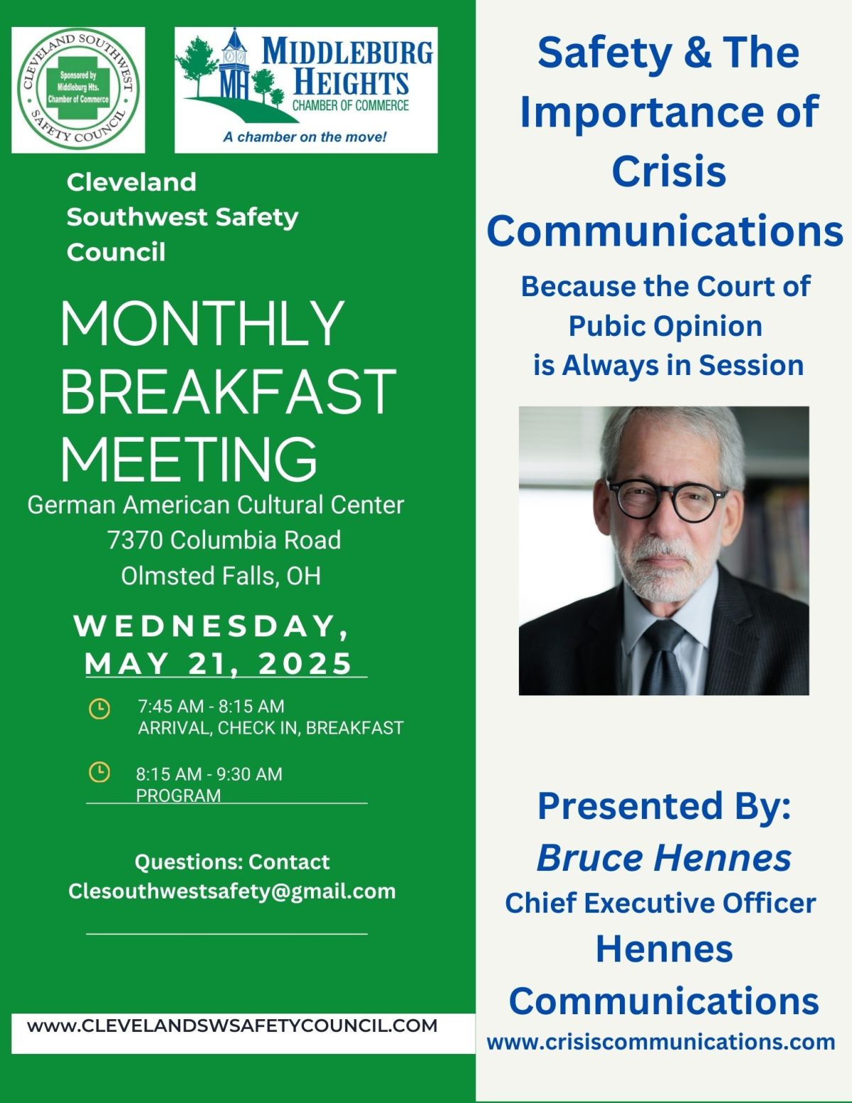 May Monthly Breakfast Meeting – Cleveland Southwest Safety Council