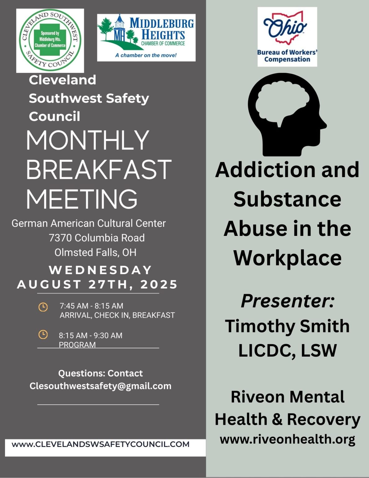 August Monthly Breakfast Meeting – Cleveland Southwest Safety Council
